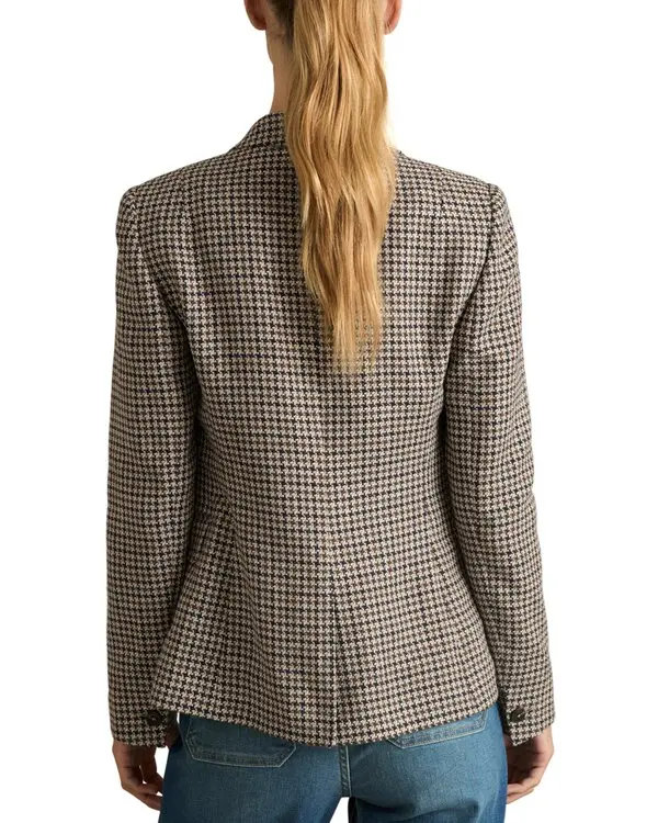 Reiss Evie Double Breasted Textured Checked Blazer - Navy